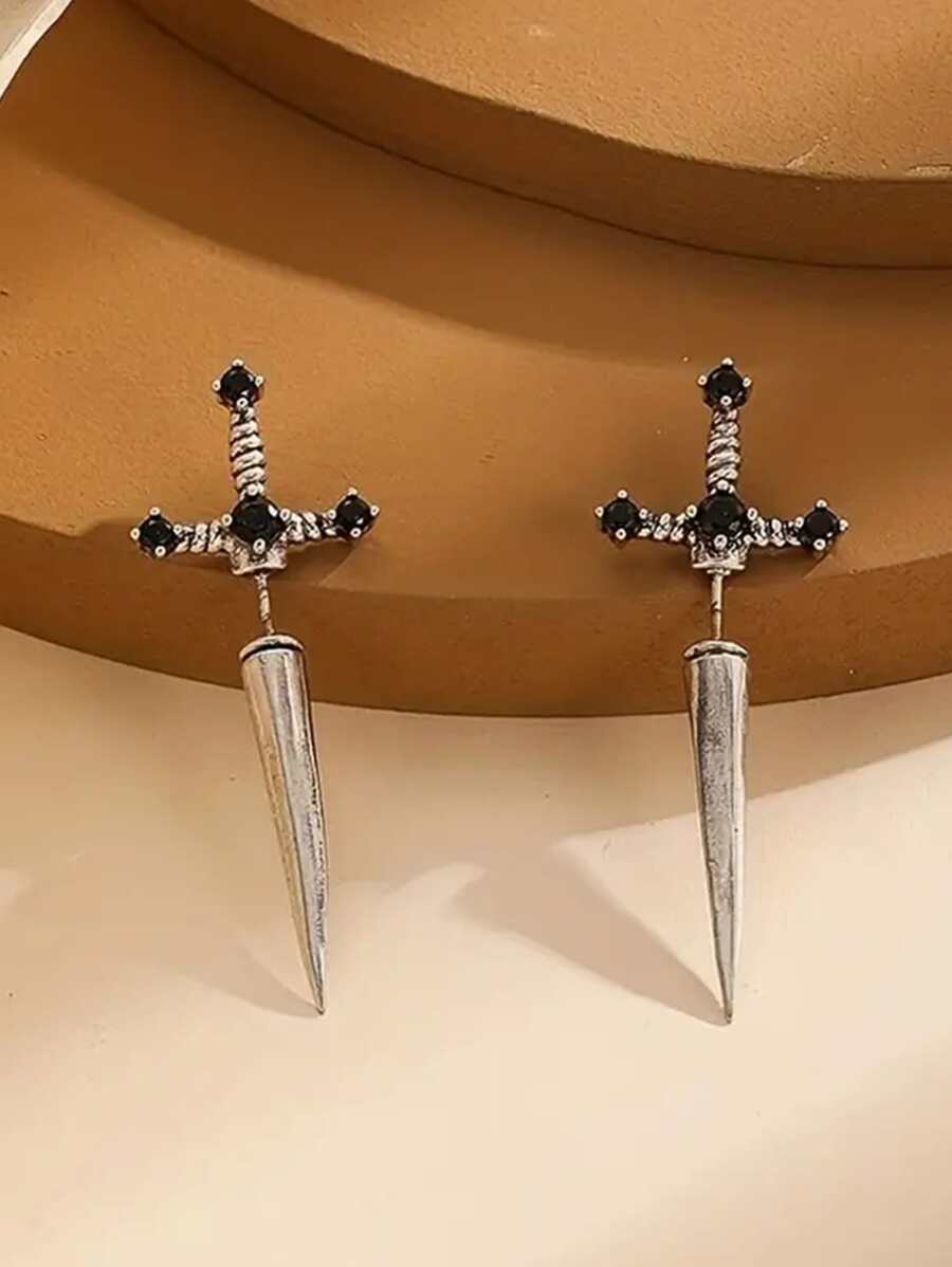 1pair Unisex Gothic Sword Shaped Ear Cuff Drop Earrings, Festival Party ...