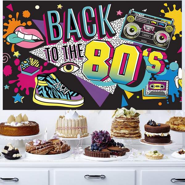 Back to 80s Themed Backdrop Banner, 1980s Retro Party Hanging ...