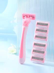 Pink Manual Razor With 6 Layers Blade, 1 Razor Frame And 7 Replacement ...