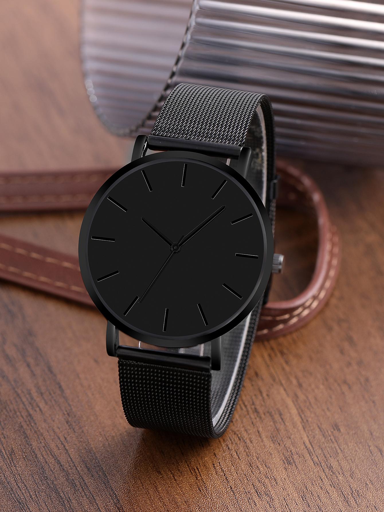 Men Watch 1pc Men's Black Fashionable Round Dial Quartz Watch With ...