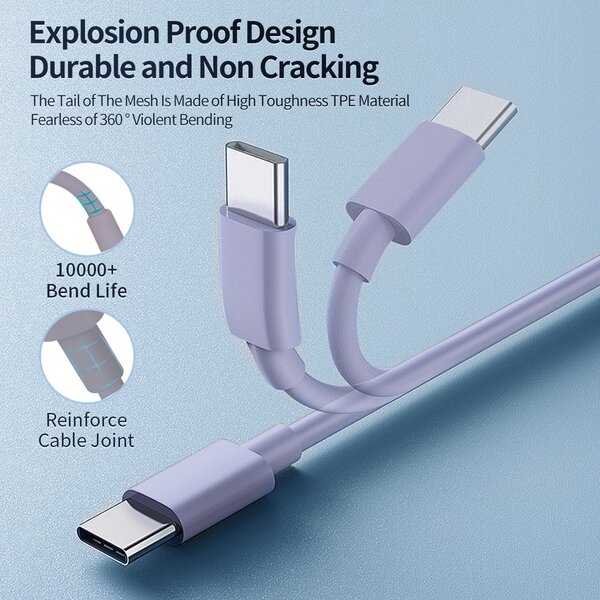 1Pack USB C To USB C Cable 60W Purple, USB 2.0 Type C Charging Cable ...
