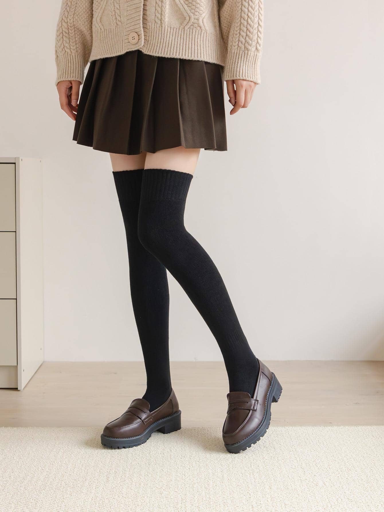 1pair Women's Thickened Knee-high Socks With Plush Lining Warm Thigh ...