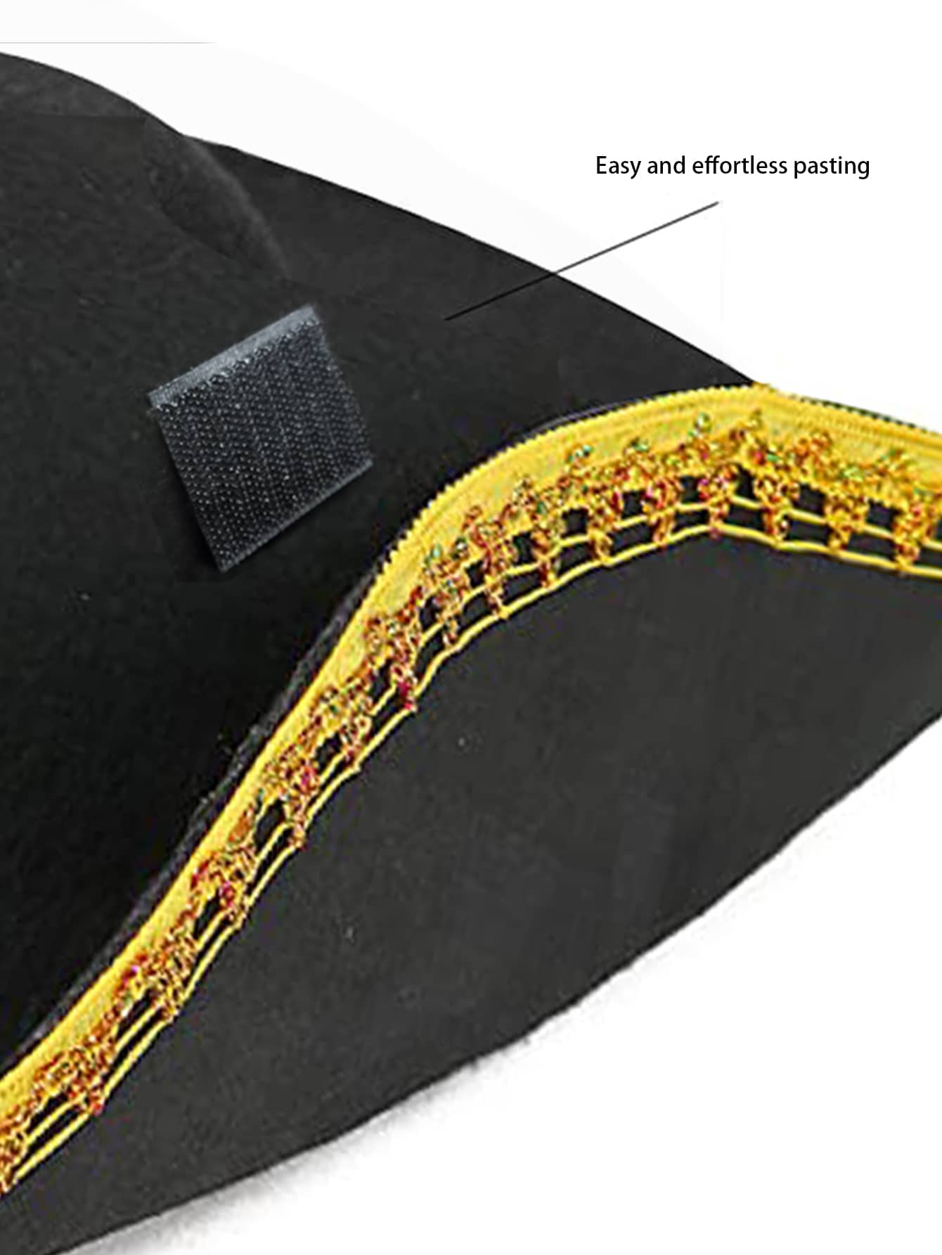 Boho 1pc Black Triangular Felt Hat With Gold Trim Detail, Adhesive ...
