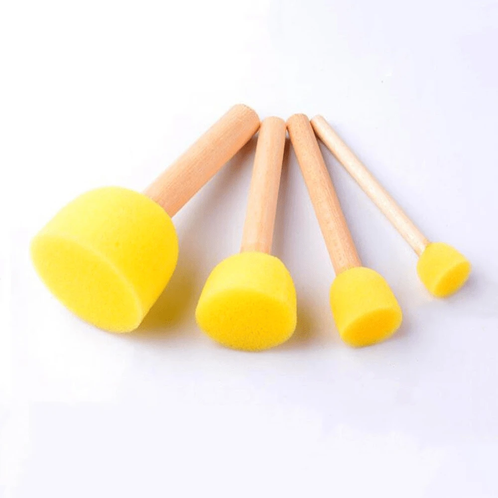 20pcs/set Round Sponge Brushes With 4 Size, Wooden Handle Disposable ...