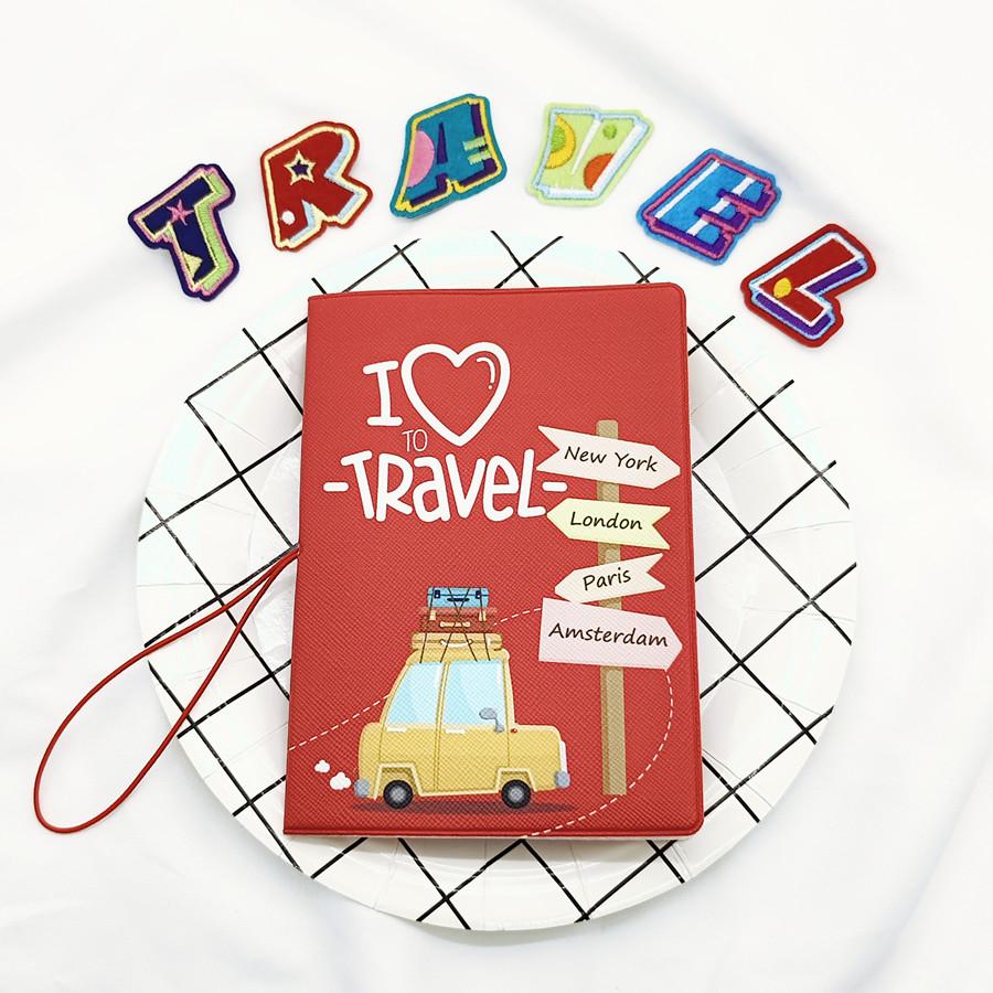 1 Piece Upgraded Red I Love Travel Pu Passport Covercase Travel Accessories For Girs Or Women