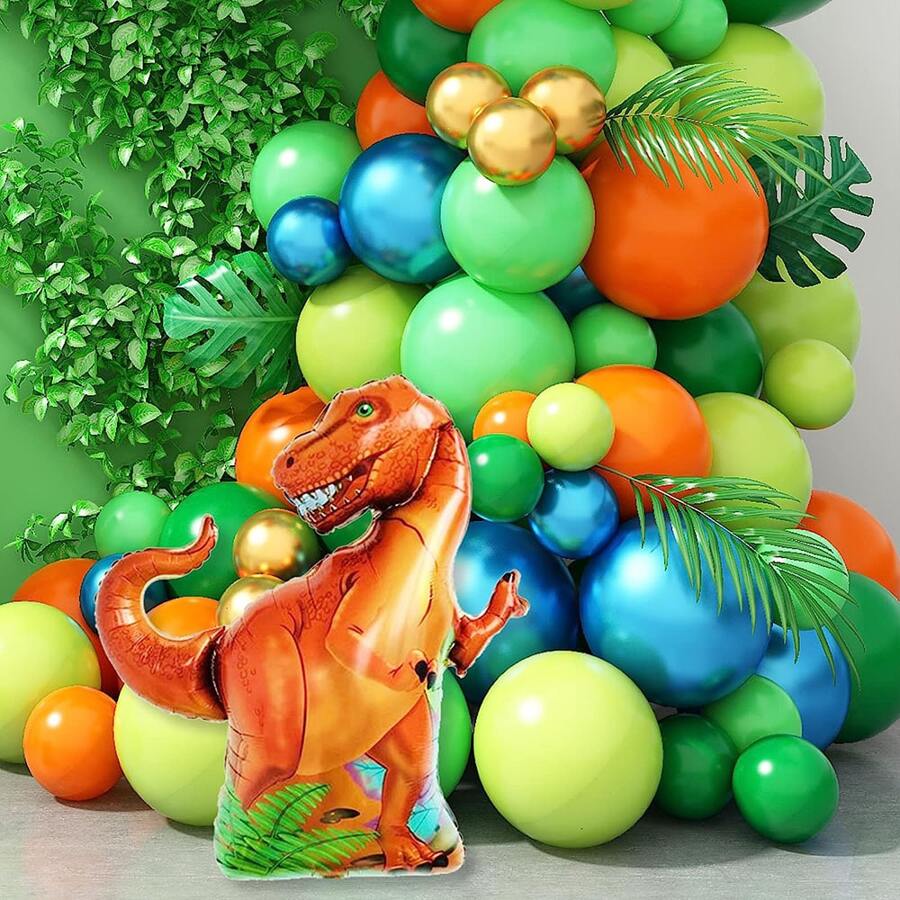 Green Balloon Arch Kit With Dinosaur Balloons, Dinosaur Theme Party Decoration With Green ...
