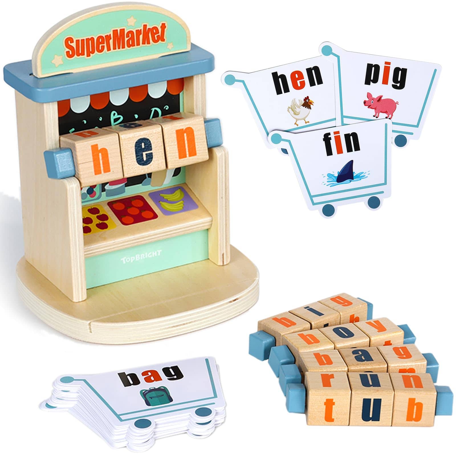 Wooden Reading Blocks Montessori Toys for Toddlers 3 4 5 Years Old ...