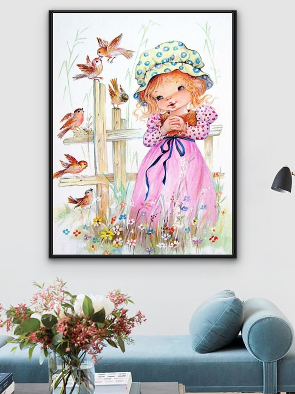 Diy Simple Colorful Diamond Painting With Cartoon Girl And Nature Scene ...
