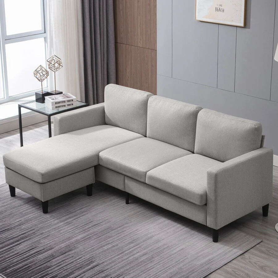 Mjkone Linen Fabric Sectional Sofa With Storage Ottoman Free