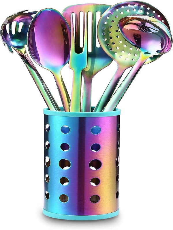Marco Almond 7-Piece Rainbow Stainless Steel Cooking Utensil Set ...