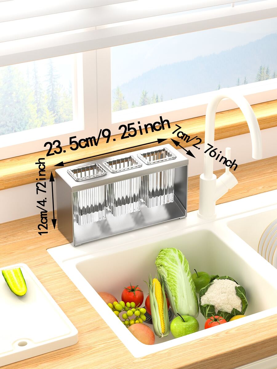 Gray 3 Cup Holder With Drainage Tray Knife & Fork Organizing Rack For ...