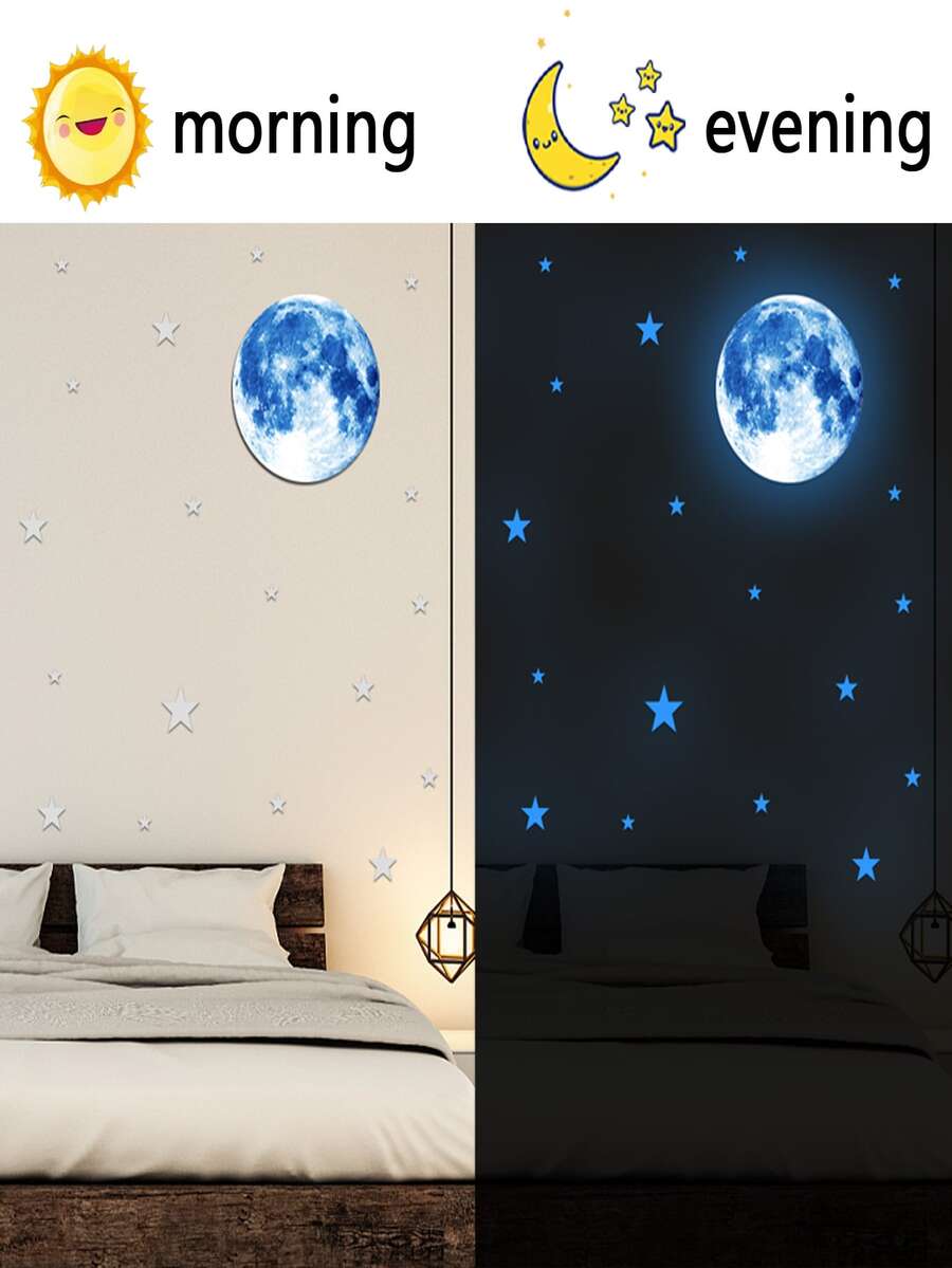 Glow In The Dark Moon And Stars Combination Wall Stickers | SHEIN USA