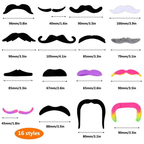 Self-Adhesive Beards, Pack of 48 Self-Adhesive Moustaches, 16 Different ...