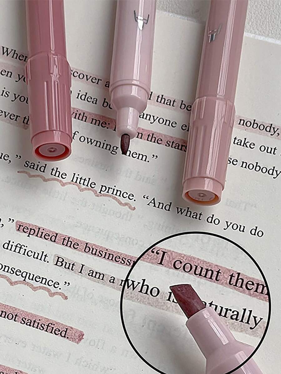 4pcs Pink Series Double Headed Highlighter Pens Dual Tips Marker Pen ...