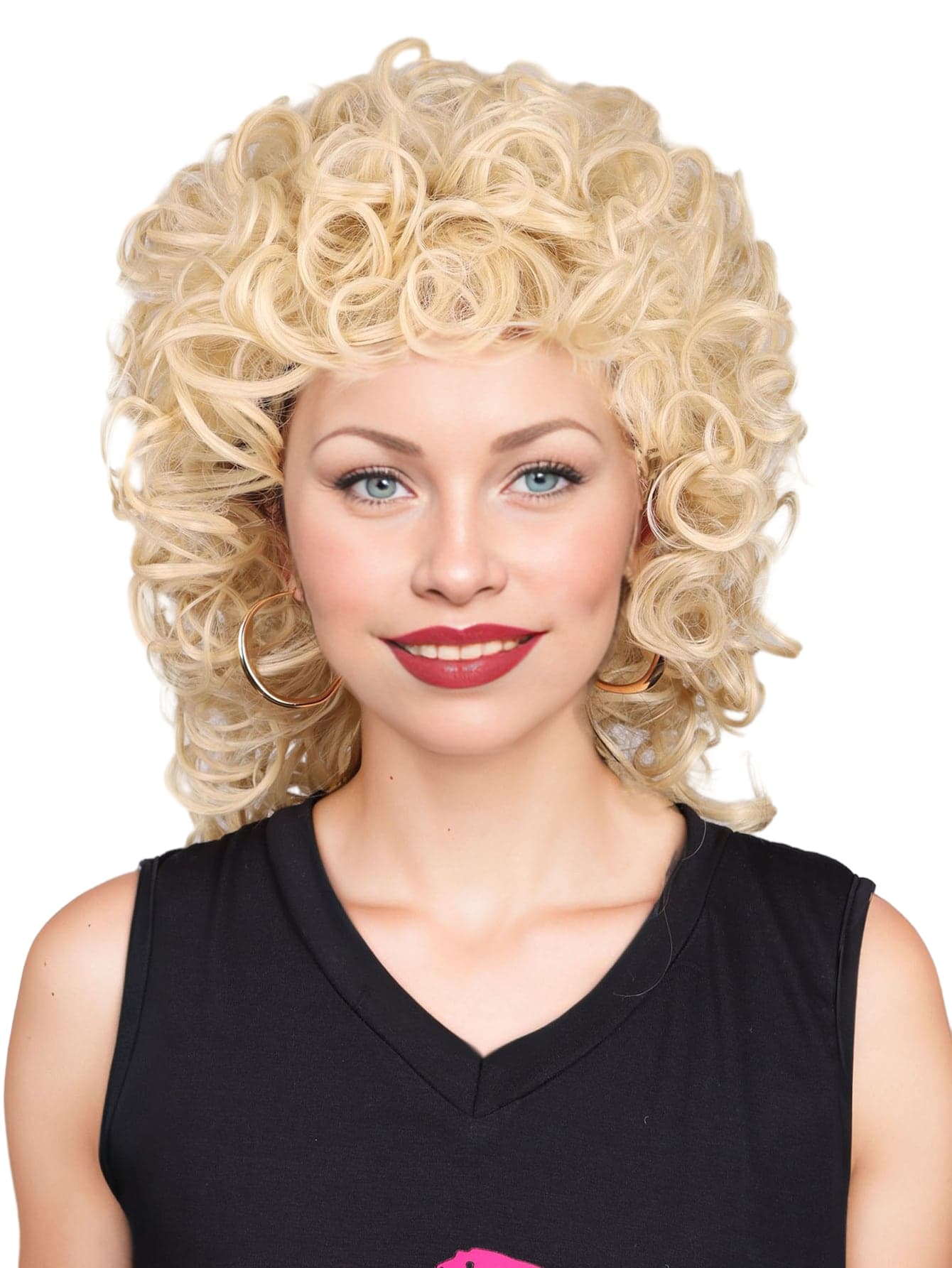 Women's Medium Long Curly Blonde 80S Rocker Wig for 80S Theme Party for ...