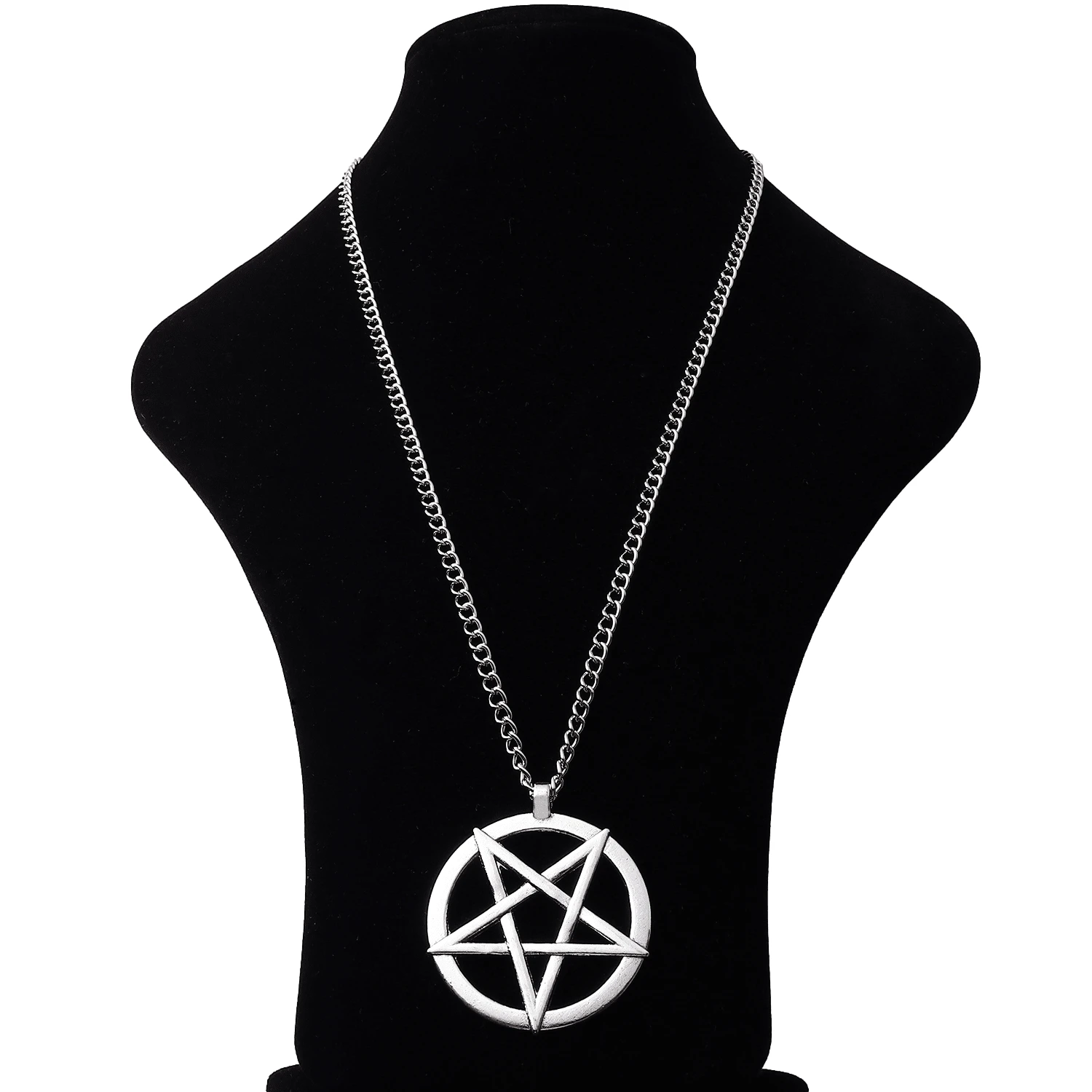 1pc Silver Large Pentagram Pentacle Round Pendant Necklace, 34 Inches ...