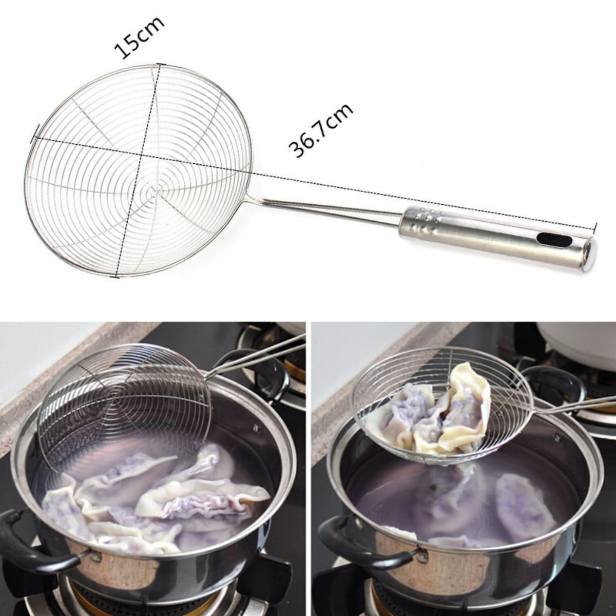 Stainless Steel Long Handle Oil Straining Colander For Deep Frying ...