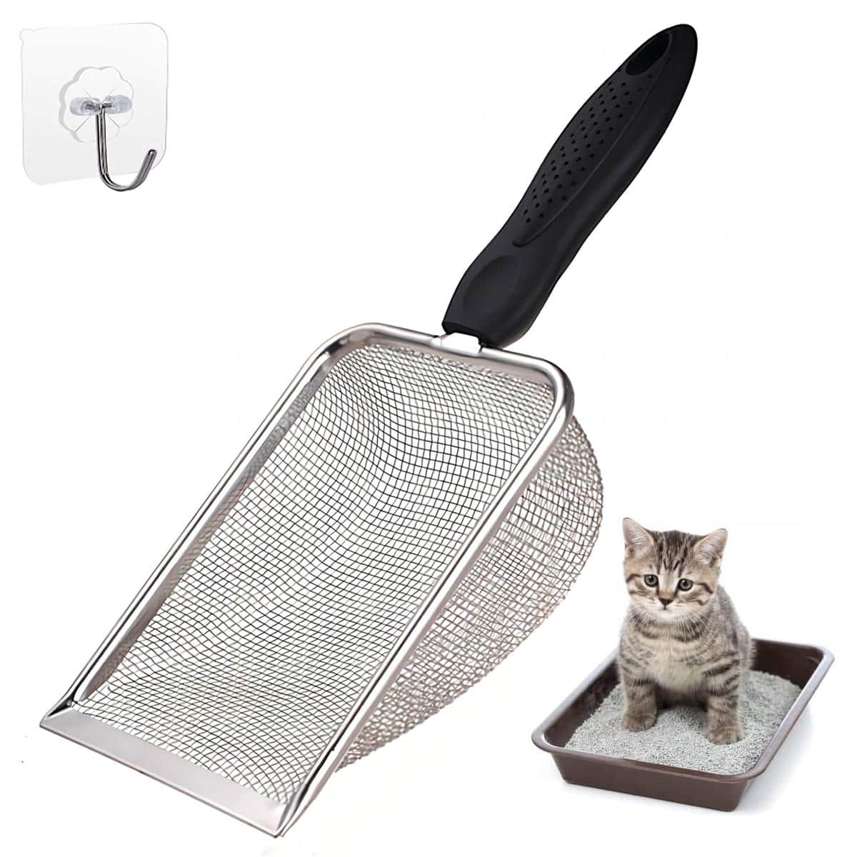 1Pc Mesh Stainless Steel Cat Litter Scoop Fine Mesh Metal Reptile ...