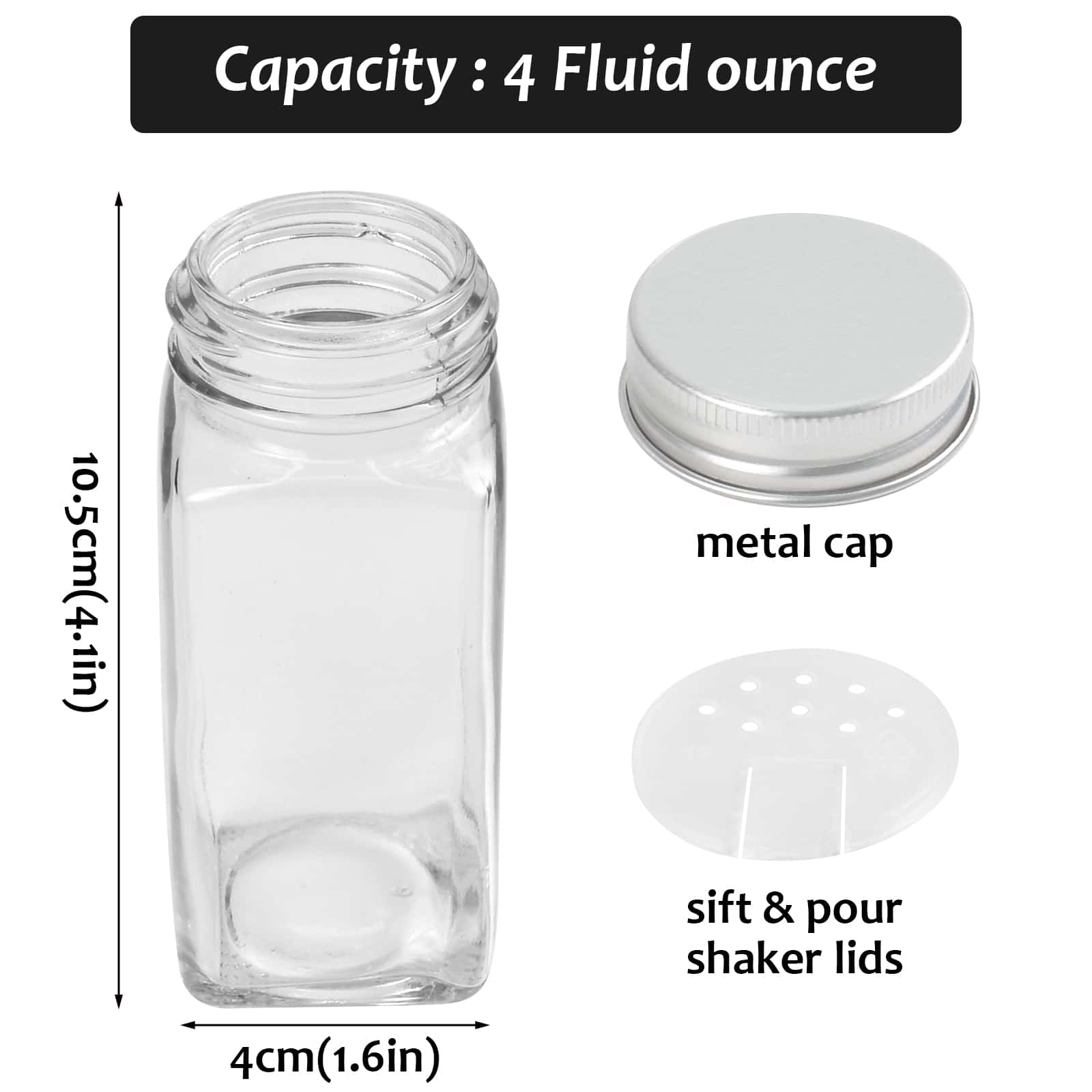 Set of 12 Square Spice Jars, Glass Spice Jars, 120 ml, Spice Jars ...