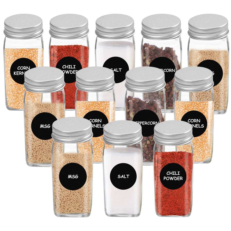 Set of 12 Square Spice Jars, Glass Spice Jars, 120 ml, Spice Jars ...