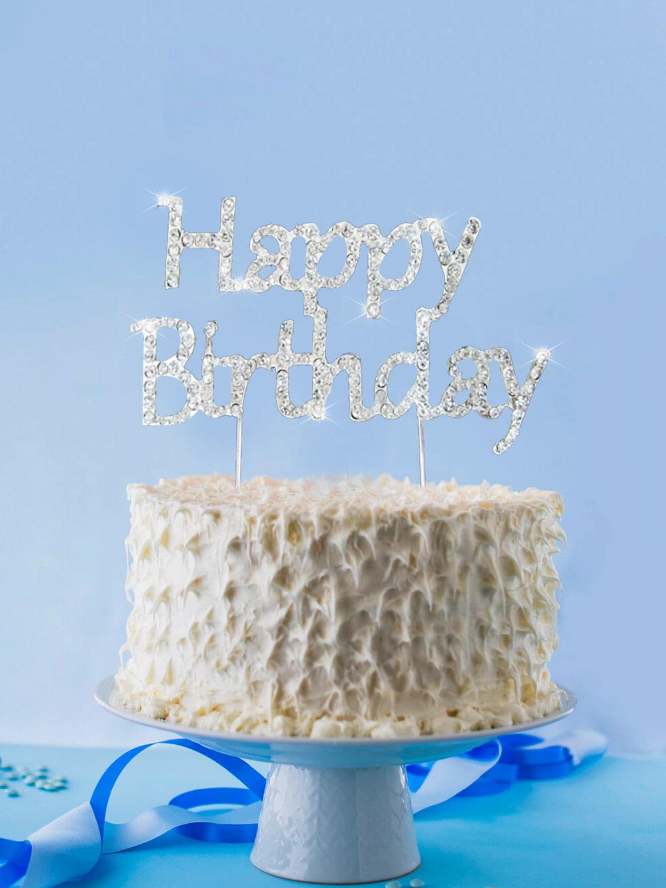 1 Peça Topper de Bolo Feliz Aniversário , Prata Strass Topper de Bolo ...