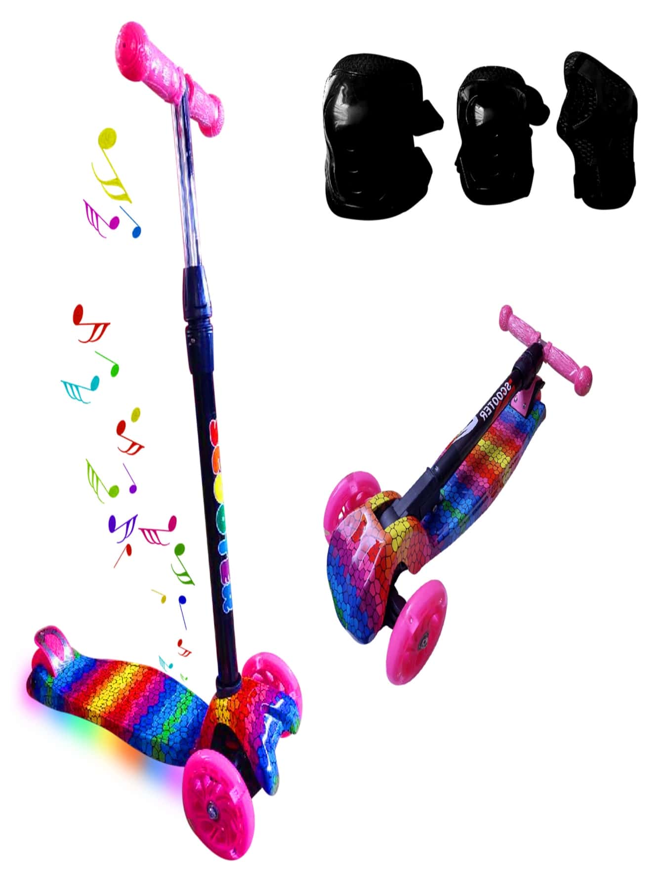 Patin scooter de 3 ruedas plegable con luz LED para niños (a) MUSICAL y ...