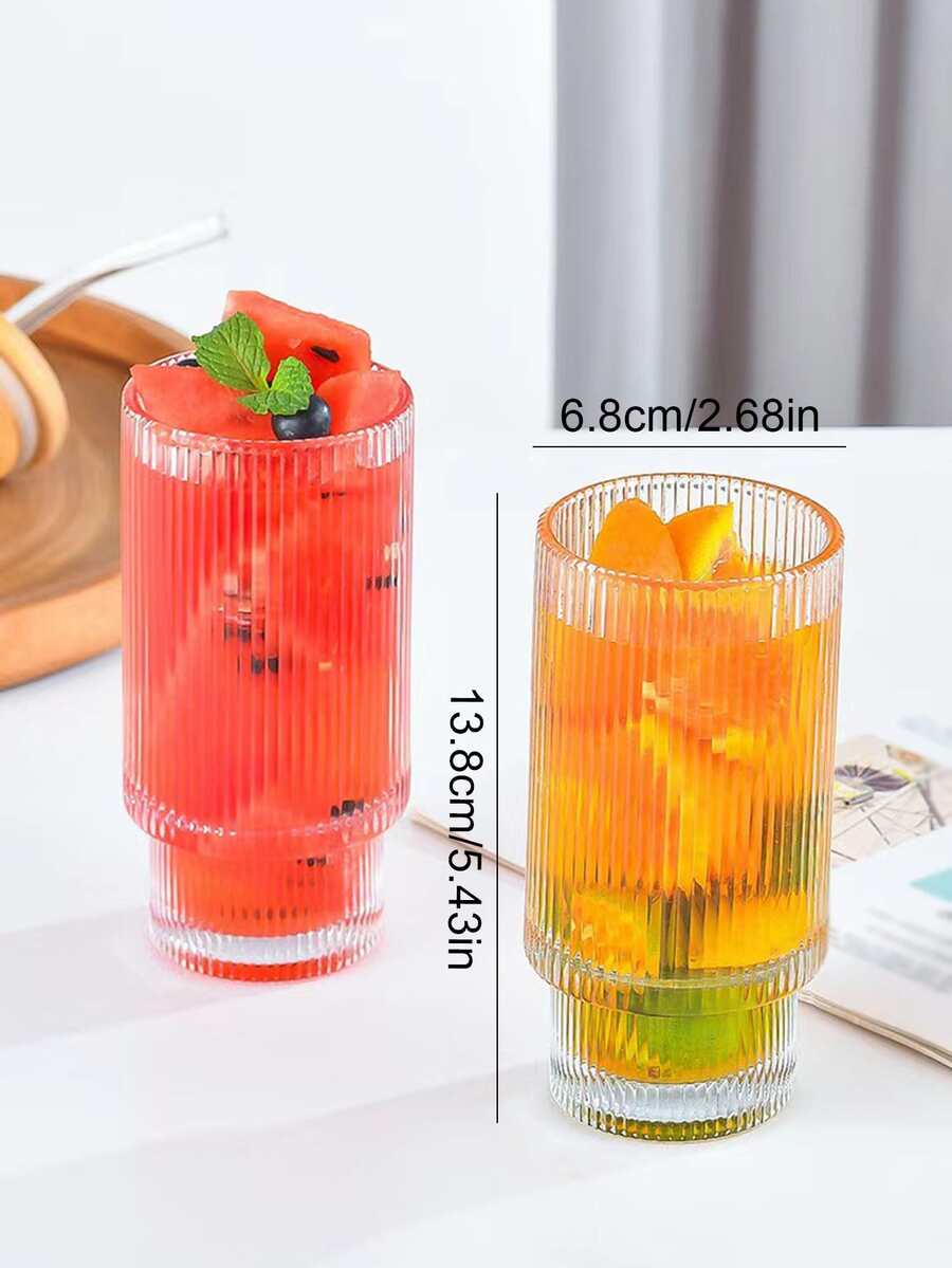 Single Vertical Striped Glass Cup Design For Juice, Ice Cream, Yogurt ...