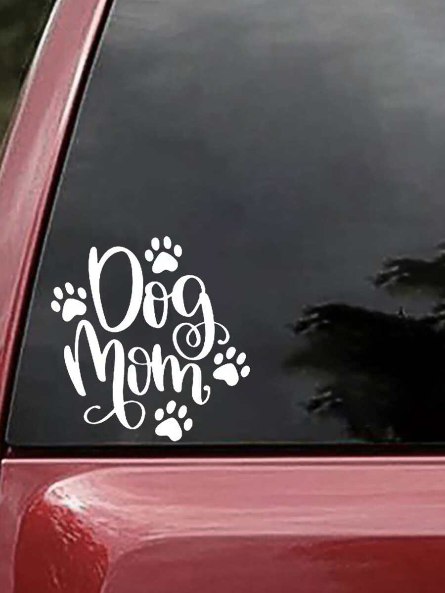 1pc White Cute Dog Mom Car Sticker Pvc Scratch Decoration Sticker For ...