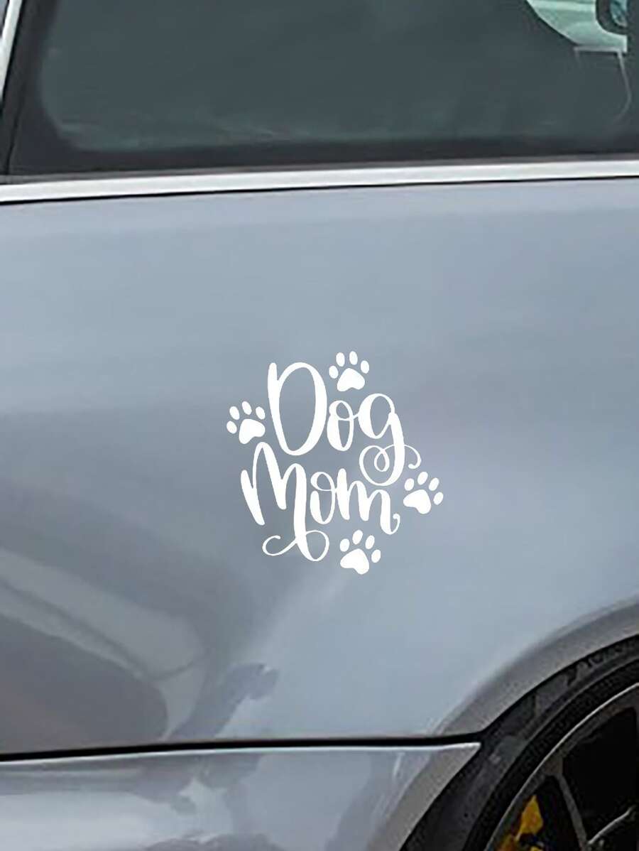 1pc White Cute Dog Mom Car Sticker Pvc Scratch Decoration Sticker For ...