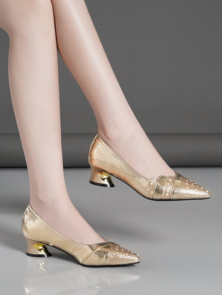 Mulheres Salto Alto Casual Plataforma Bico Pontudo Diamante Studded ...