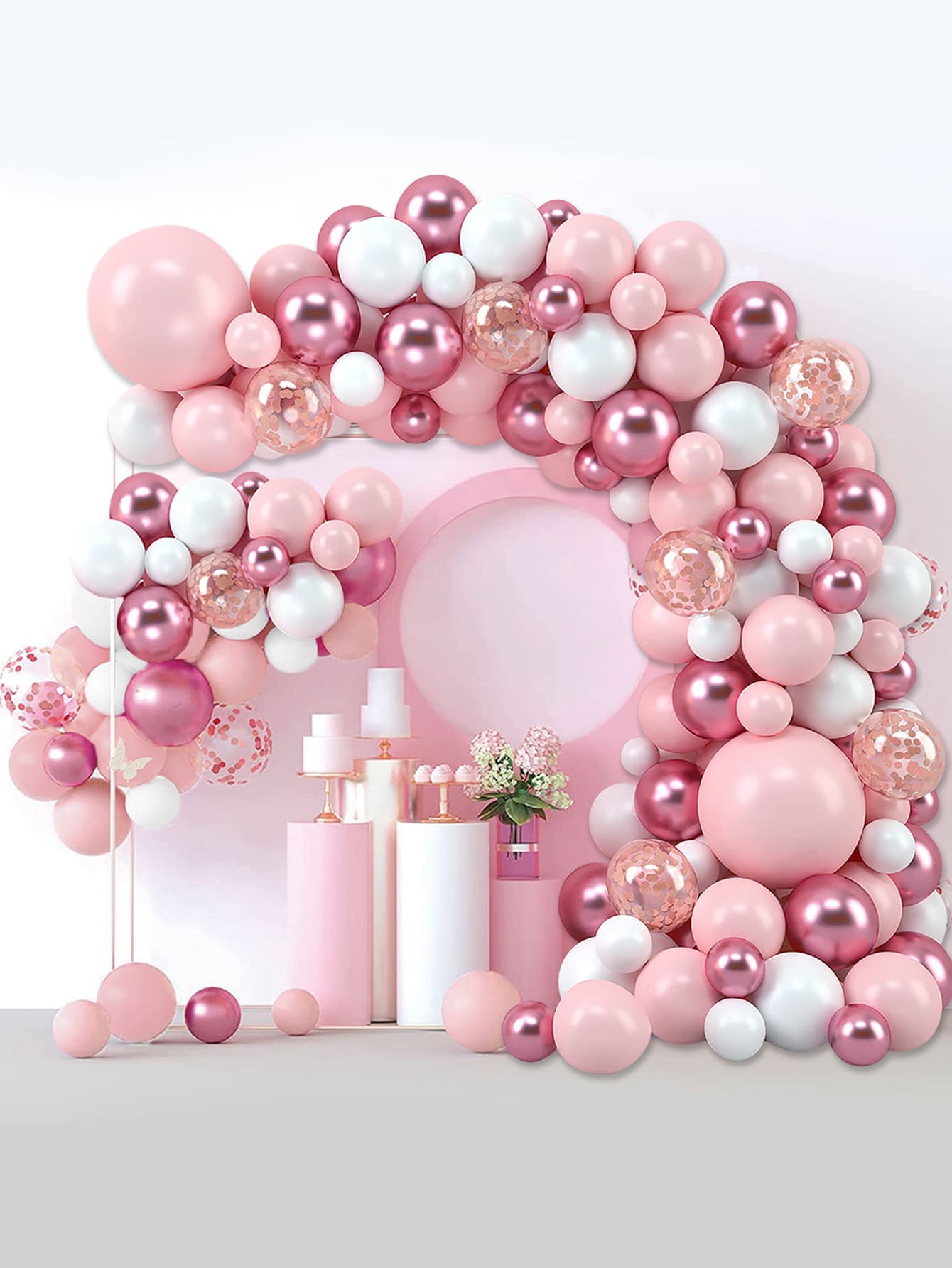 127Pcs Pink And White Confetti Balloon Chain Garland Arch Kit Birthday ...