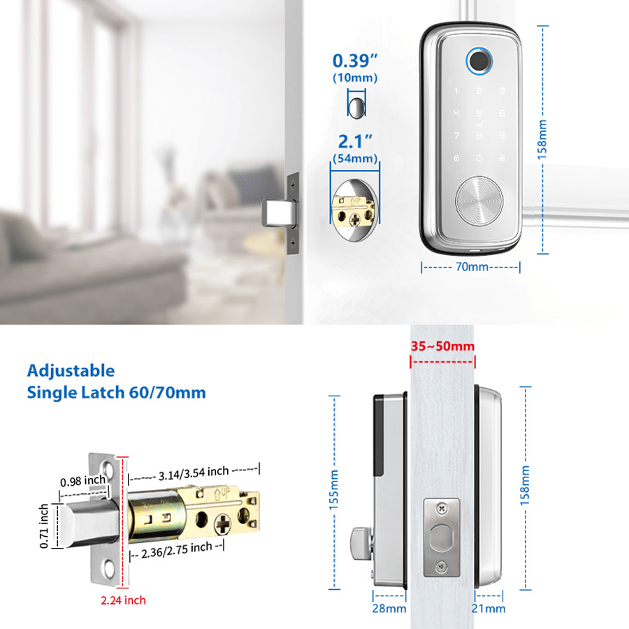 Smart Lock With Deadbolt, Fingerprint And Numeric Code, Silver, Ttlock ...