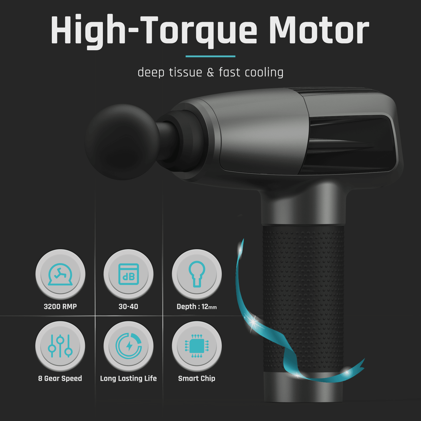 Rechargeable Handheld Muscle Massager Gun, 2000mah Battery Life, Super Quiet With Strong ...