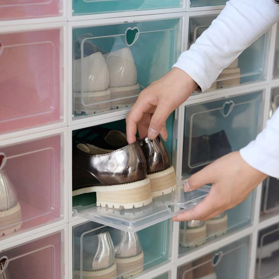 6pcs/set Heart-shaped Flip Cover Shoe Box, Transparent Dustproof ...