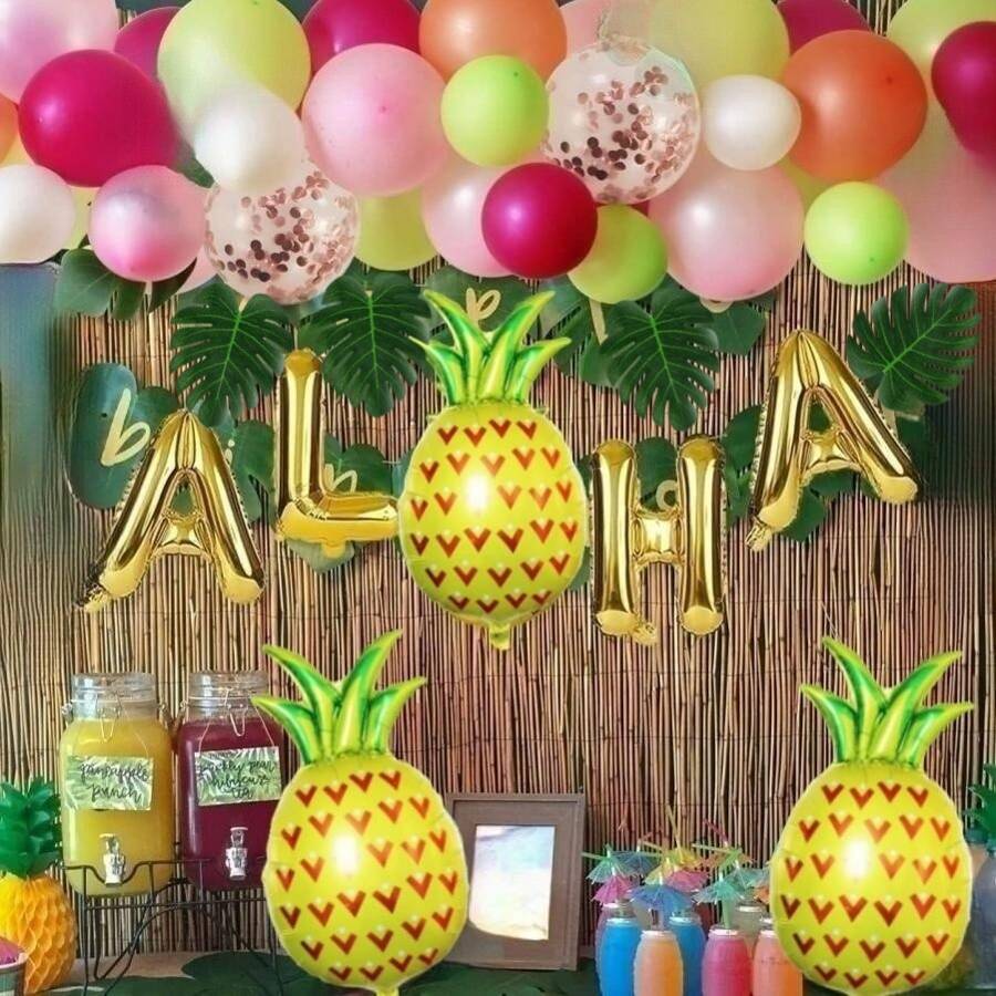 58pcs ALOHA Theme Party Decoration Pineapple and Gold Letter Foil ...