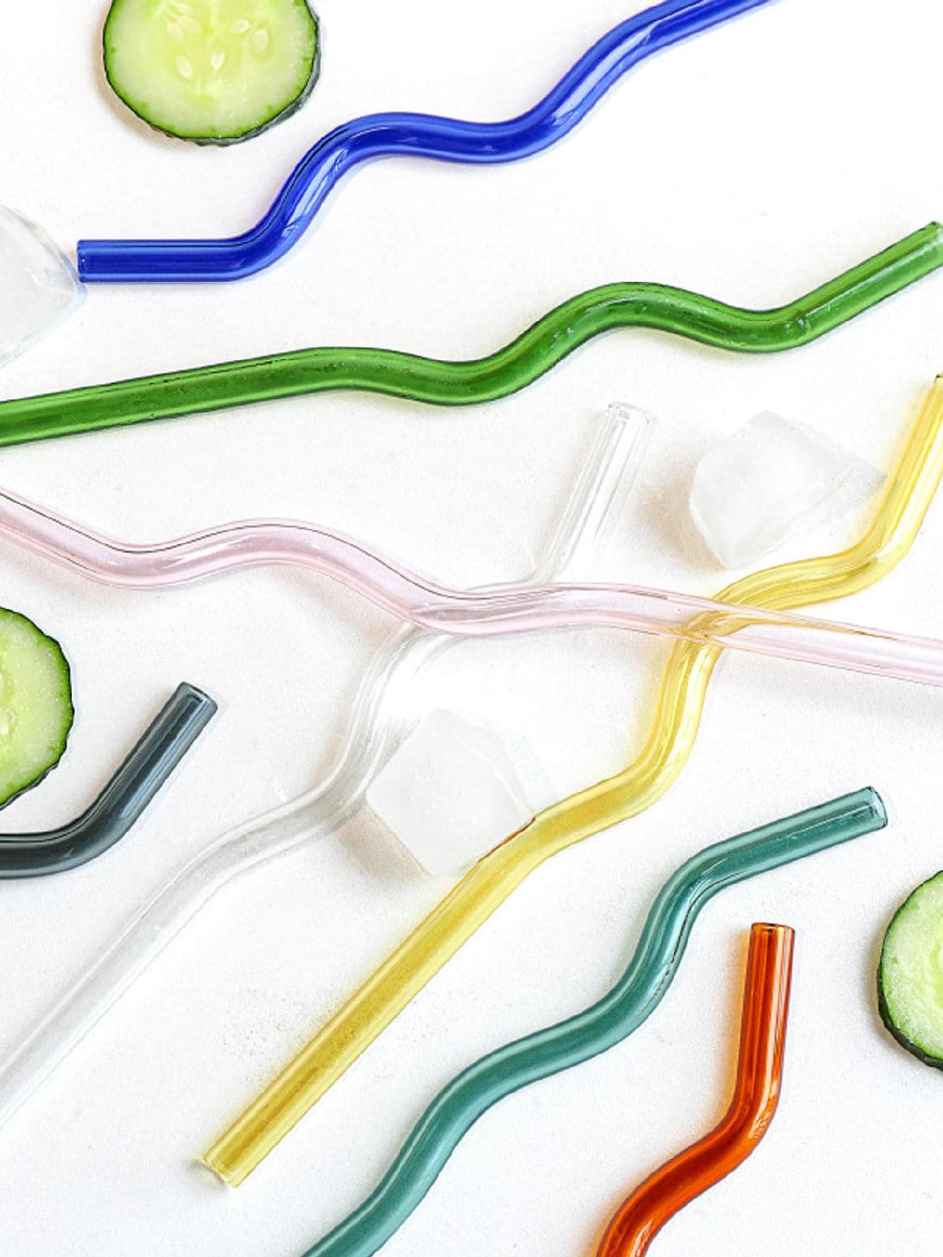 6 PC, Wavy Glass Straws, 8x200mm Colorful Glass Straws Shatter ...
