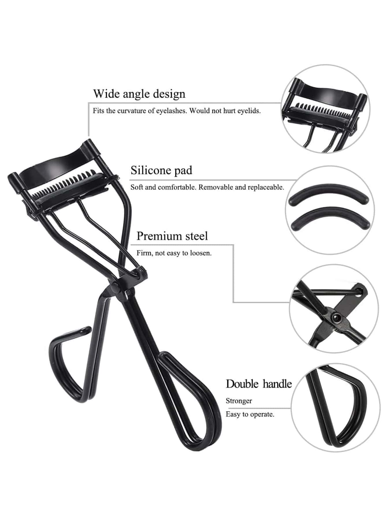 Portable Eyelash Curler With Silicone Pads And Comb, 1pc Stainless ...