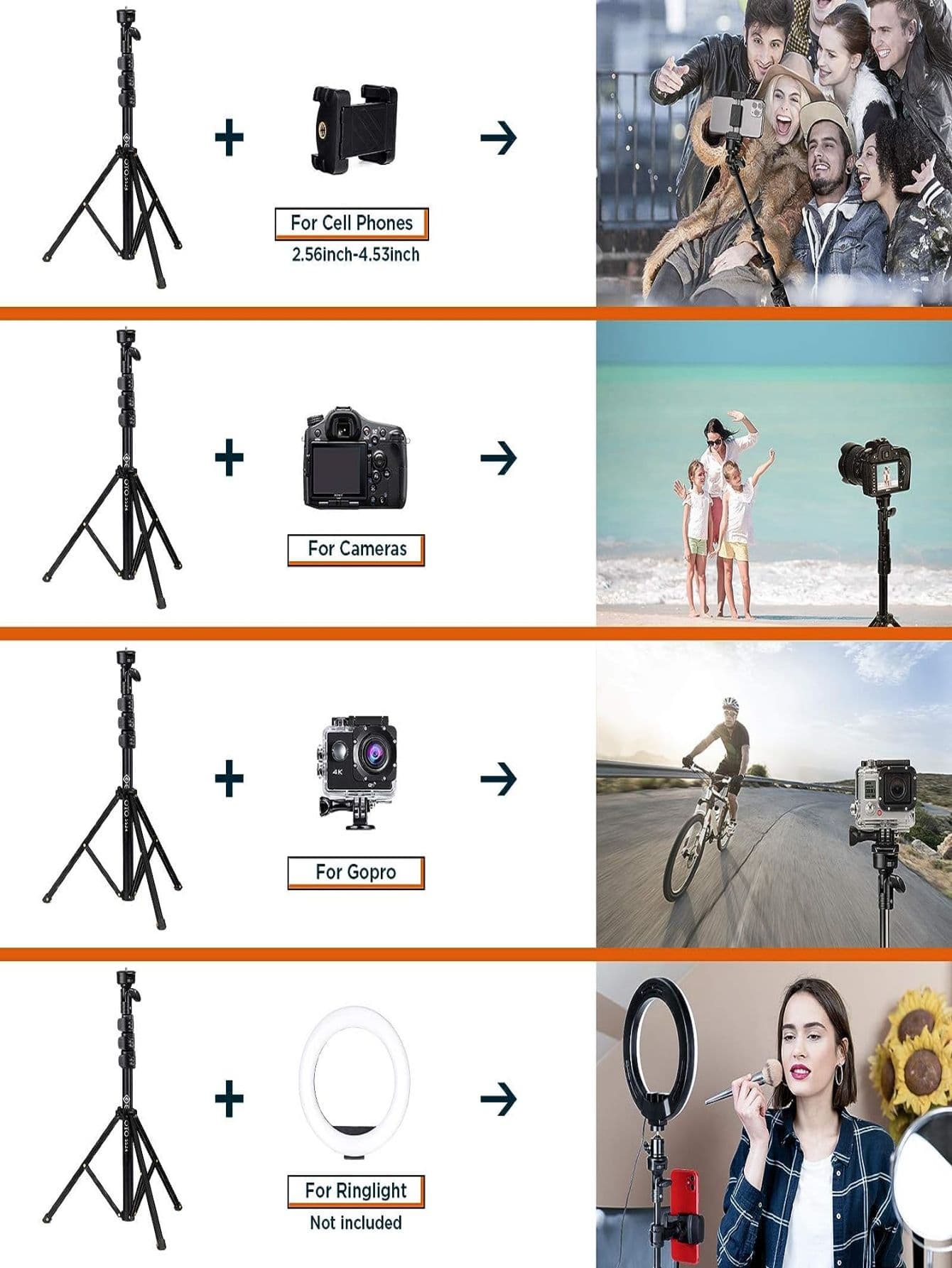 Geekoto Cell Phone Tripod: Extendable Phone Tripod,Selfie Stick with ...
