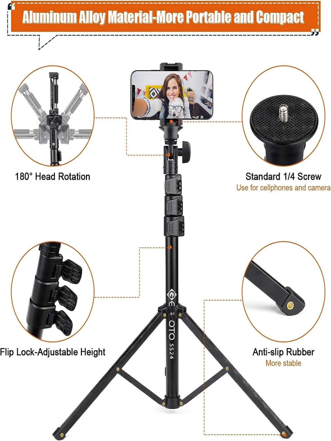 Geekoto Cell Phone Tripod: Extendable Phone Tripod,Selfie Stick with ...