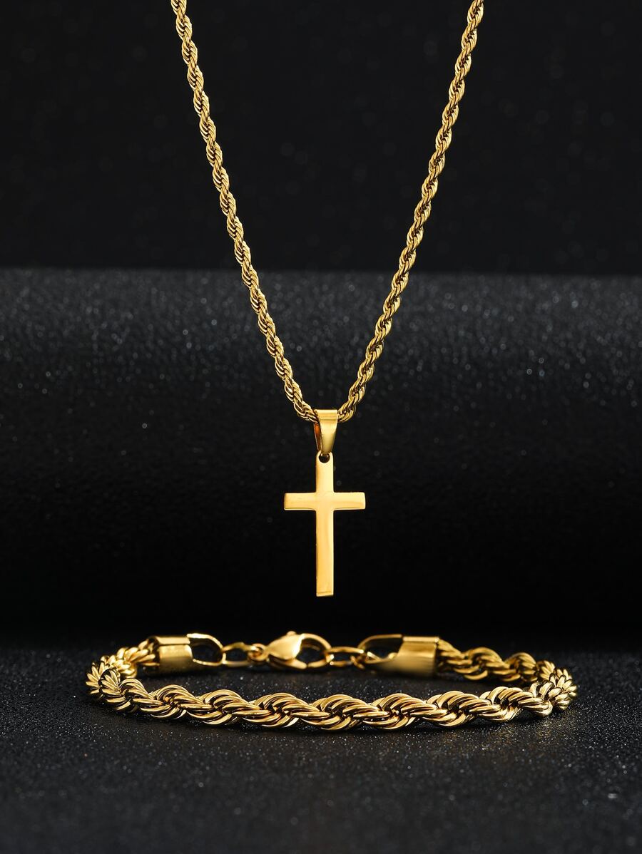 1 Pc Kids Minimalist Cross Charm Twist Rope Chain Necklace & 1 Pc Twist ...