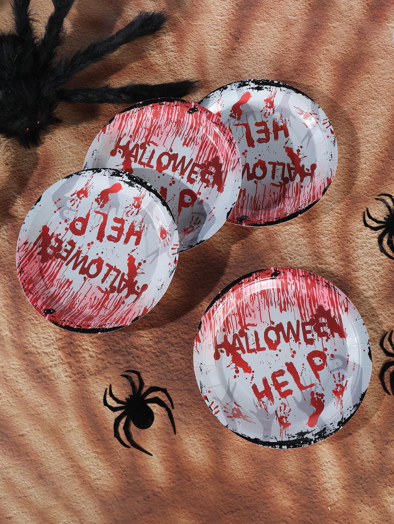 24pcs 7-inch Disposable Paper Plates With Terrifying Blood Stain ...