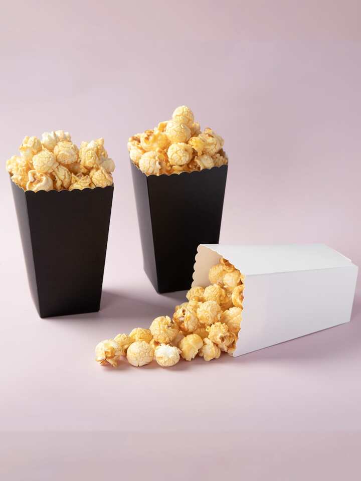 6pcs Minimalist Black & White Popcorn Boxes, Family Party Fries & Fried ...