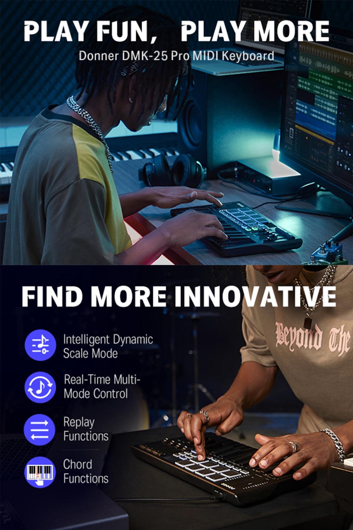 Donner Midi Keyboard Controller 25 Mini Key Portable Usb C Midi Keyboard Dj Equipment Playing