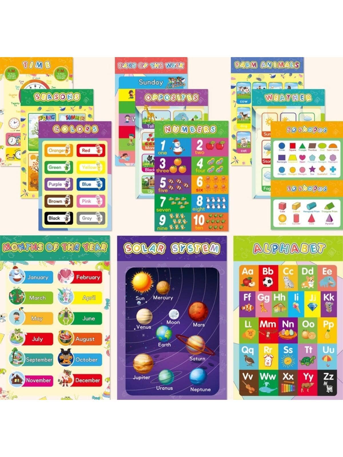 16 Sheets Childrens Wall Chart Maths Educational Learning Poster Charts ...