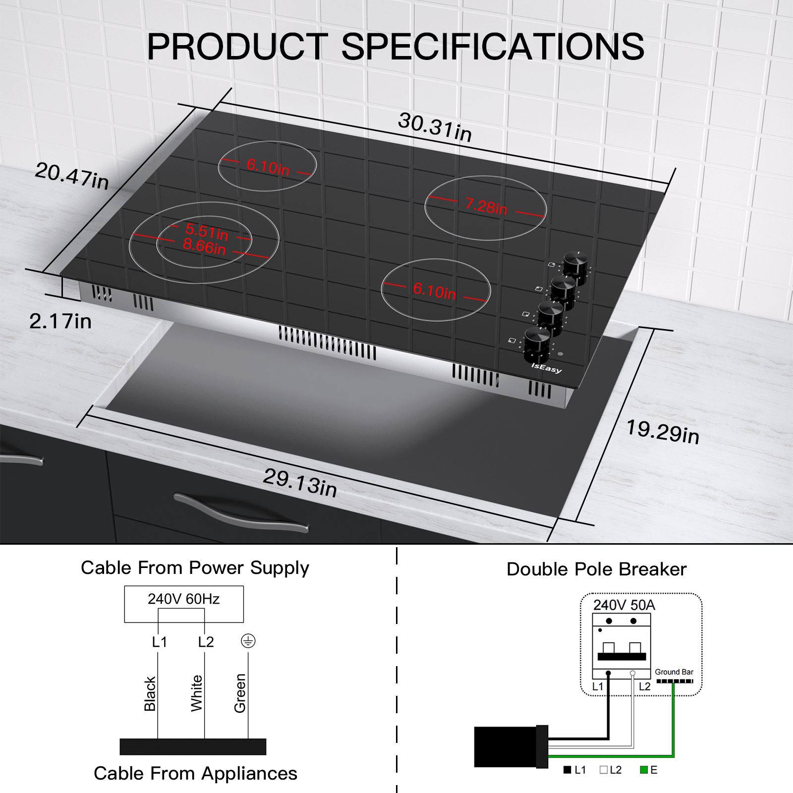 Electric Cooktop 30 Inch Ceramic Stove 4 Burners Built-In Stove Top ...