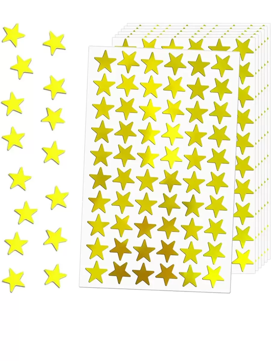 10 sheets Small Gold Color Foil Star Stickers for Kids Reward, 0.5 Inch ...