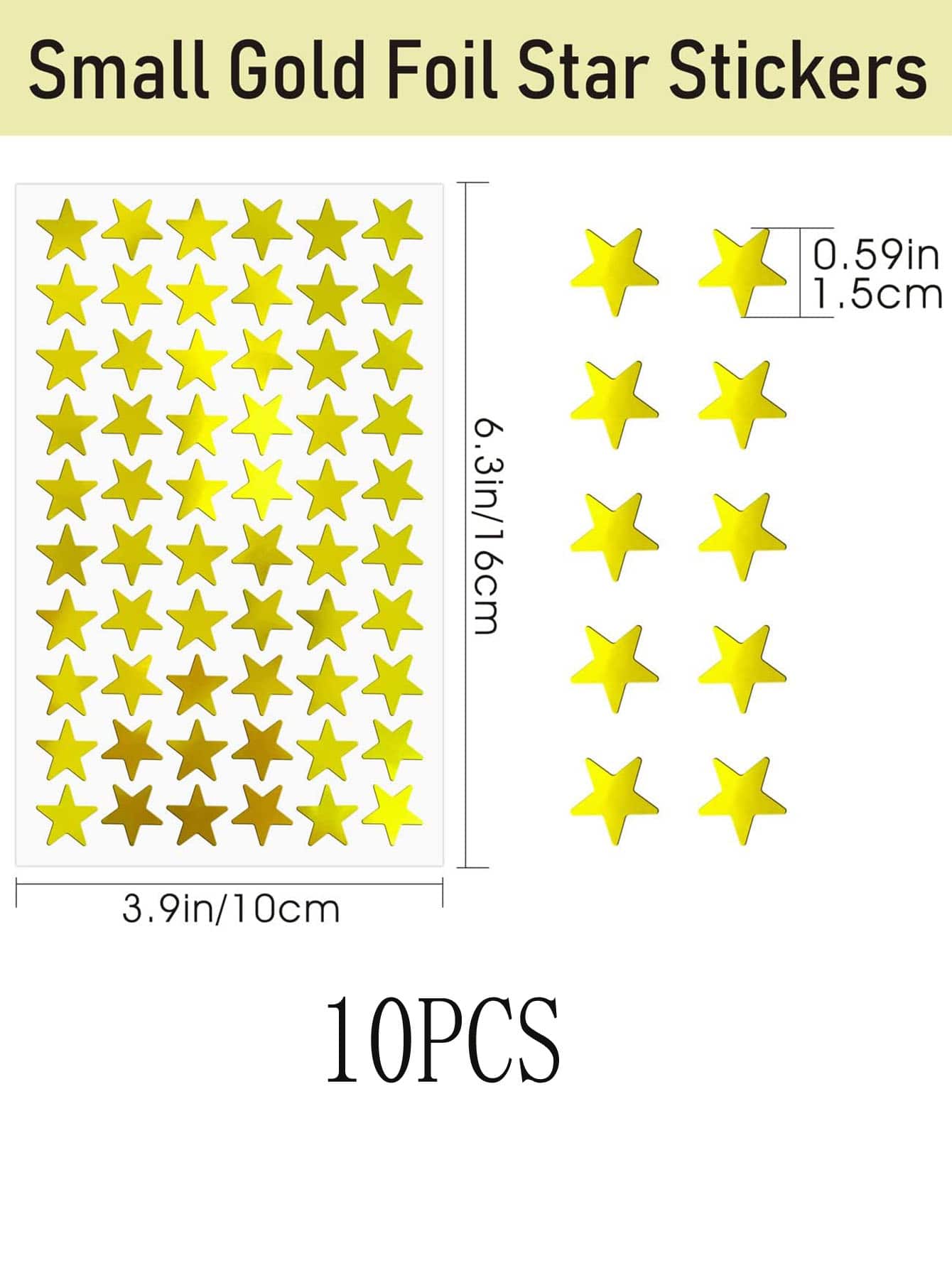 10 sheets Small Gold Color Foil Star Stickers for Kids Reward, 0.5 Inch ...