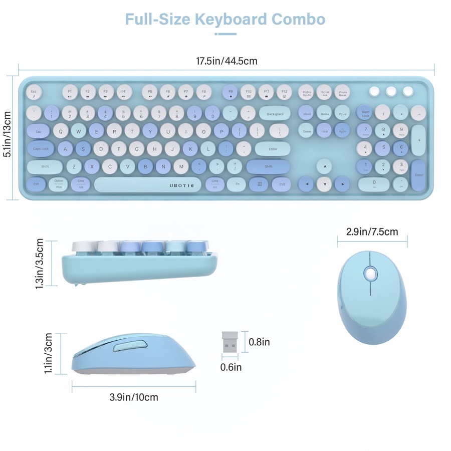 Ubotie Colorful Computer Wireless Keyboards Mouse Combos Typewriter Flexible Keys Office Full