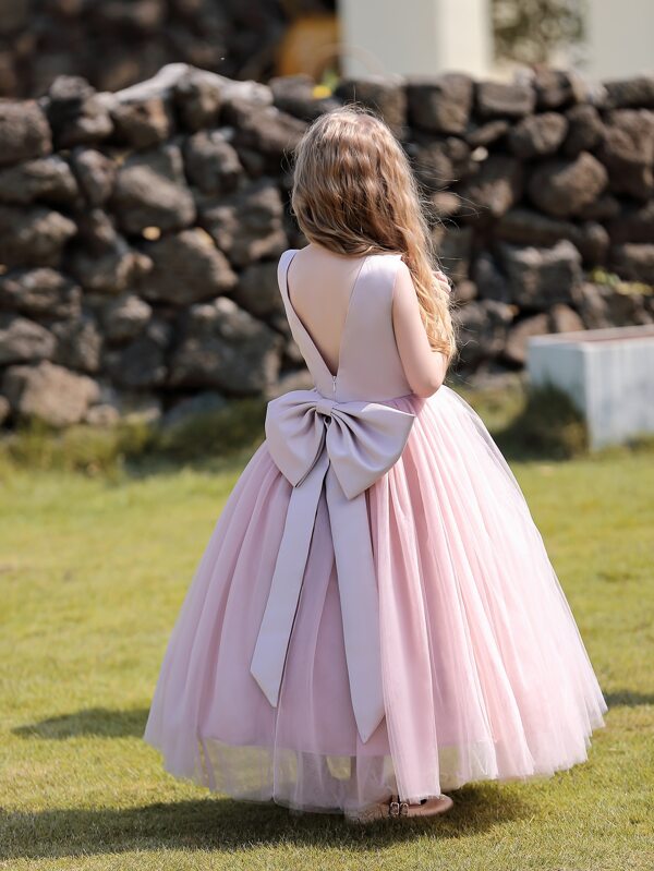 Tween Girls' Formal Dress Pink Wedding Flower Girl Tulle Dress With Big Bow And Puffy Skirt ...