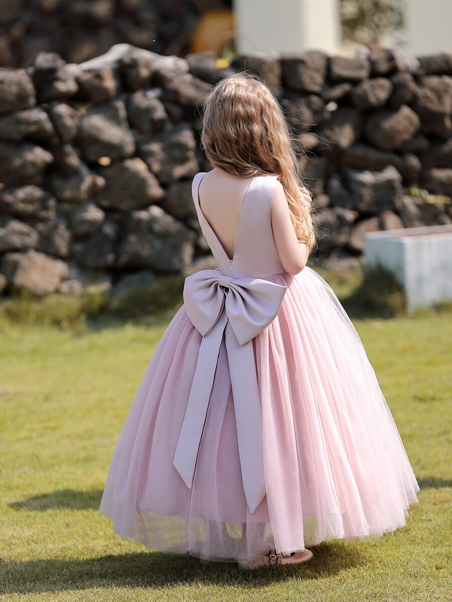 Tween Girls' Formal Dress Pink Wedding Flower Girl Tulle Dress With Big ...